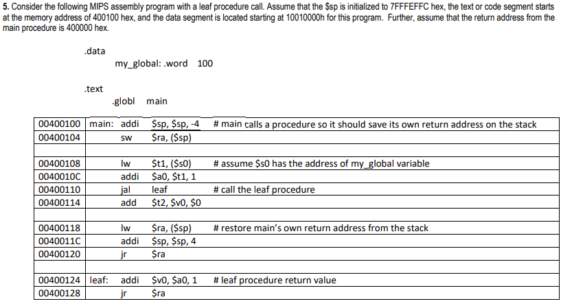 5. Consider the following MIPS assembly program with | Chegg.com