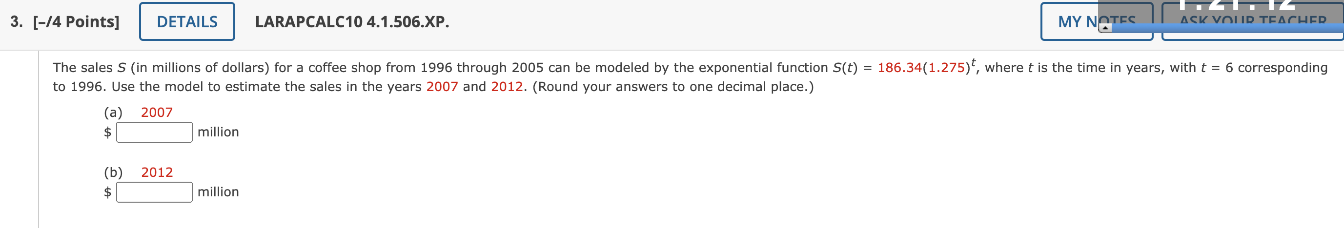 Solved The sales S (in millions of dollars) for a coffee | Chegg.com