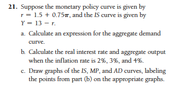 Solved 21. Suppose the monetary policy curve is given by | Chegg.com