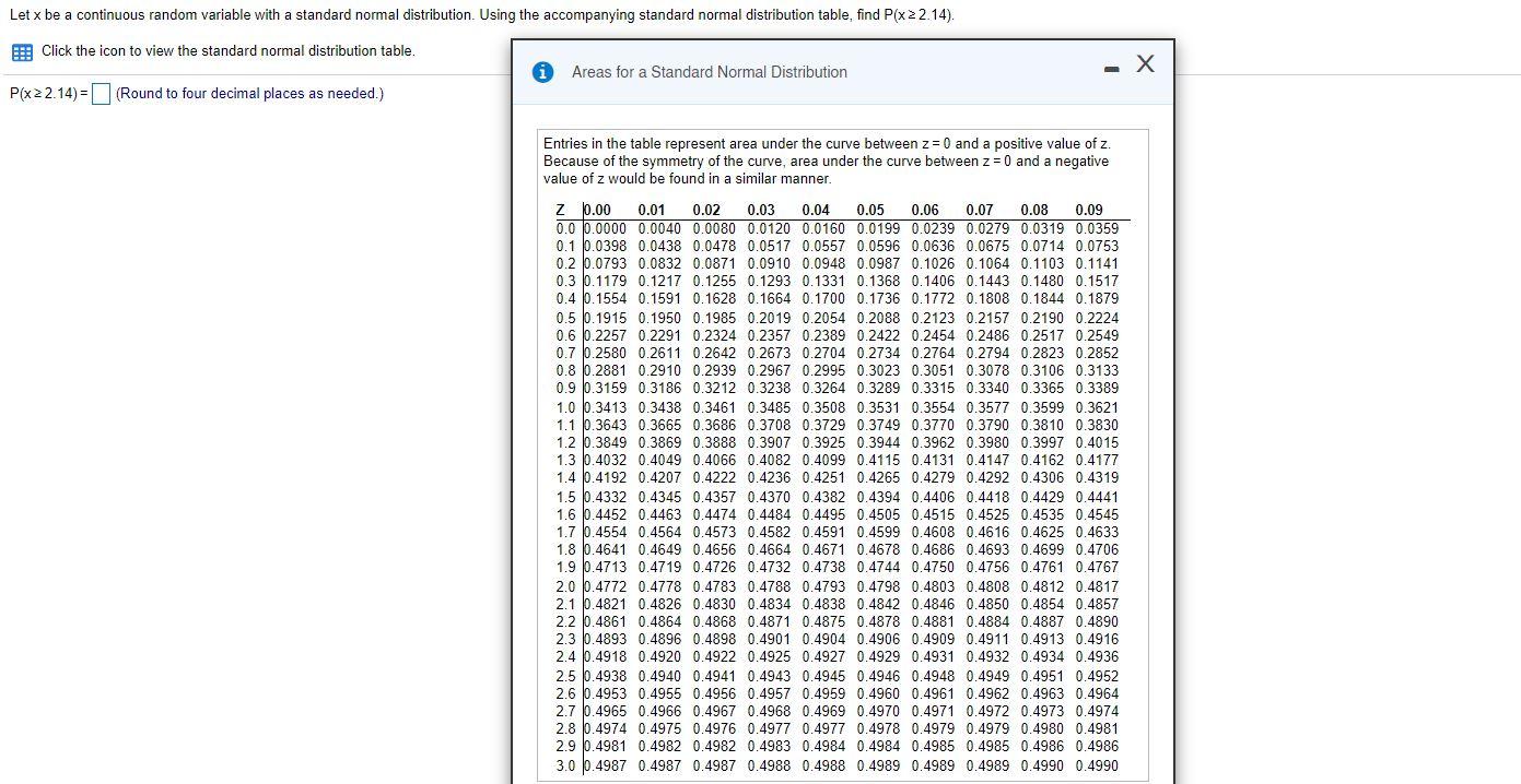 Solved Let x be a continuous random variable with a standard | Chegg.com