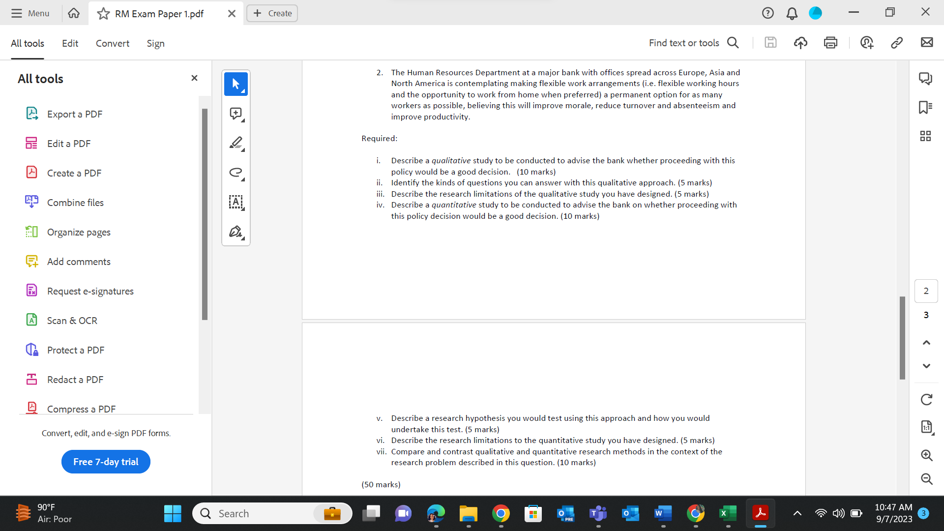 Solved 2. The Human Resources Department at a major bank | Chegg.com