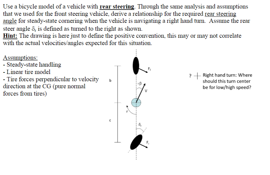 Use a bicycle model of a vehicle with rear steering. | Chegg.com