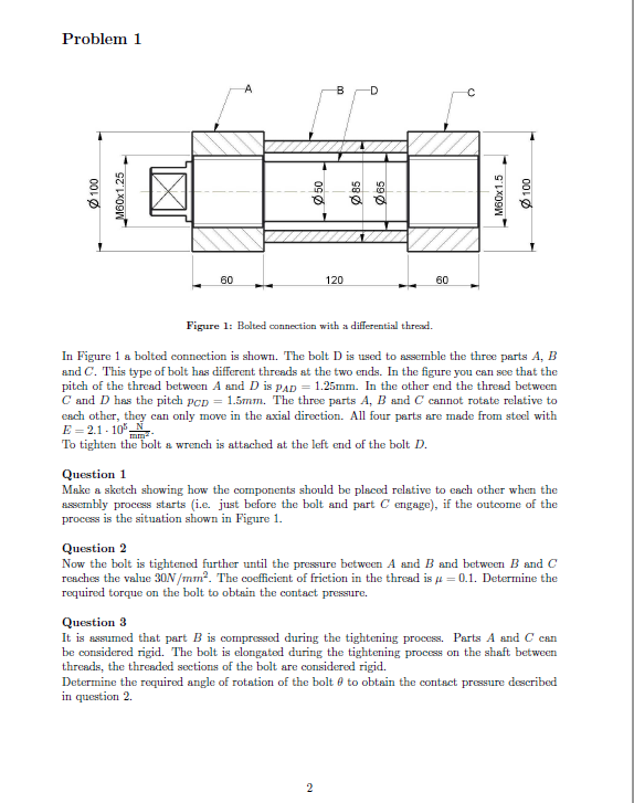 Problem 1 Ø 100 M60x1.25 M60x1.5 Ø 100 120 60 Figure | Chegg.com