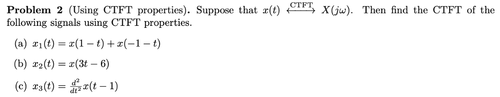 Solved Problem 2 (Using CTFT properties). Suppose that z(t) | Chegg.com
