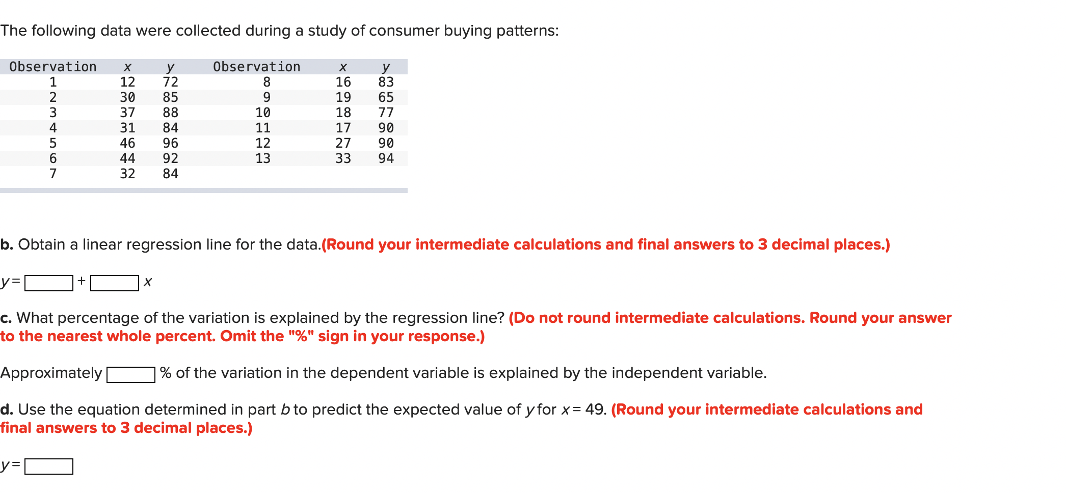 Solved The following data were collected during a study of | Chegg.com