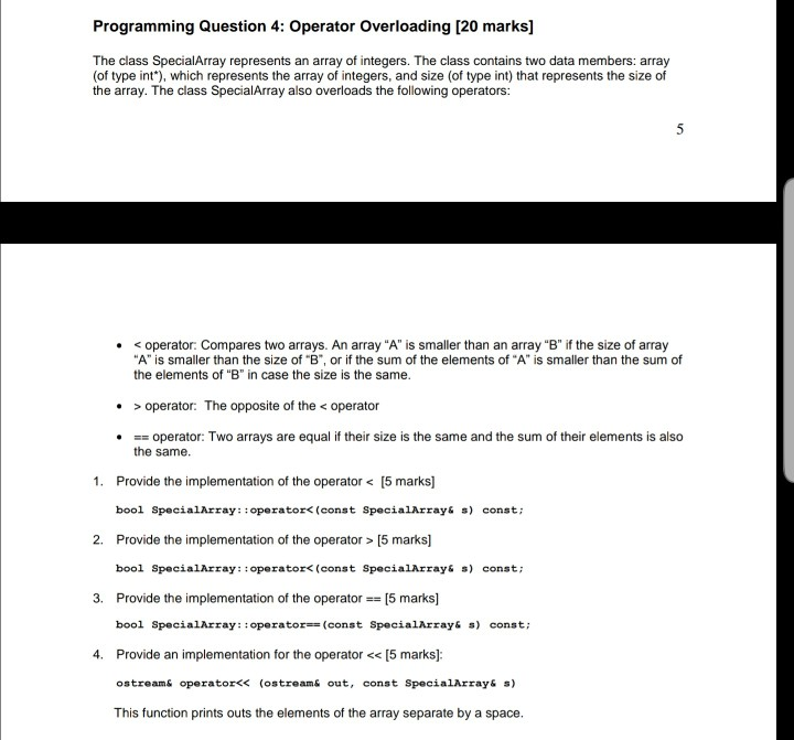 Solved Programming Question 4: Operator Overloading [20 | Chegg.com