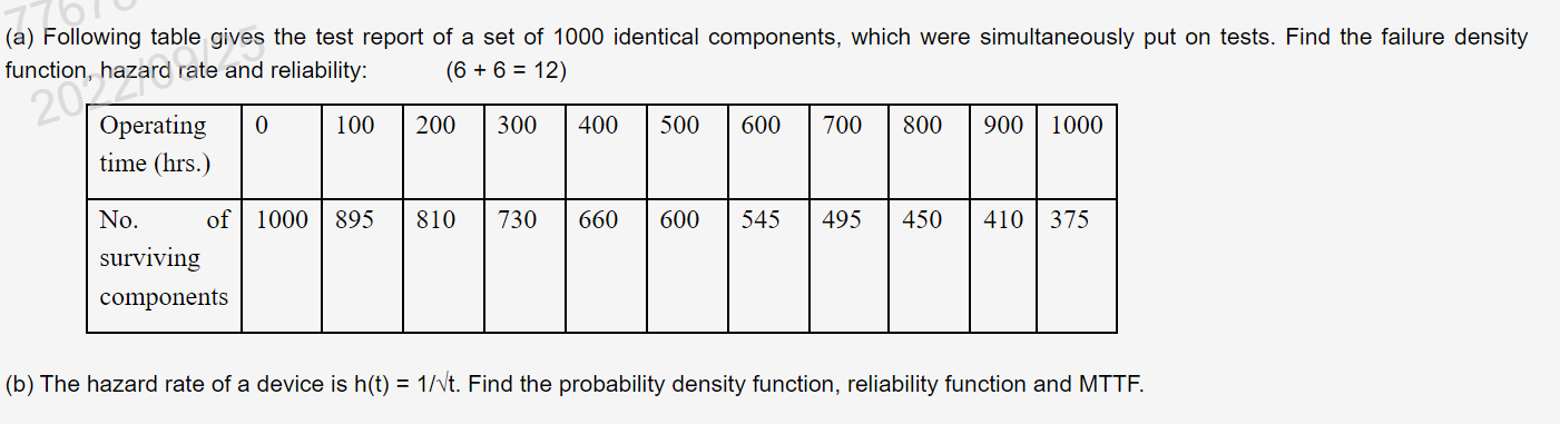 Solved (a) Following table gives the test report of a set of | Chegg.com
