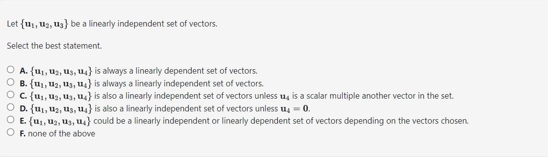 Solved Let {u1,u2,u3} be a linearly independent set of | Chegg.com