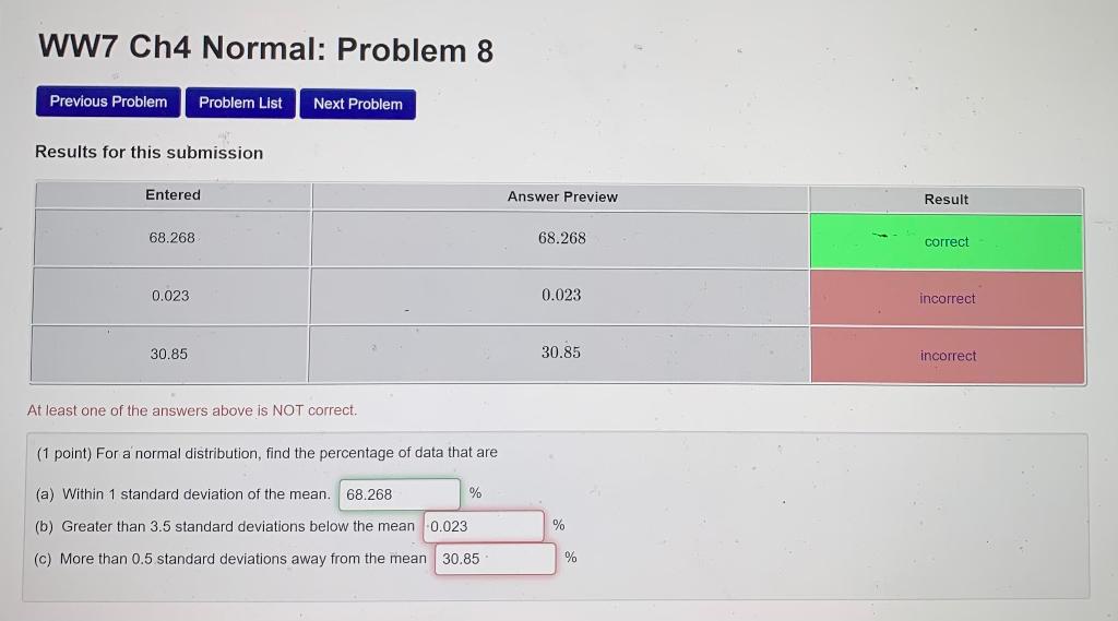 Solved WW7 Ch4 Normal: Problem 8 Previous Problem Problem | Chegg.com Solved WW7 Ch4 Normal: Problem 8 Previous Problem Problem | Chegg.com