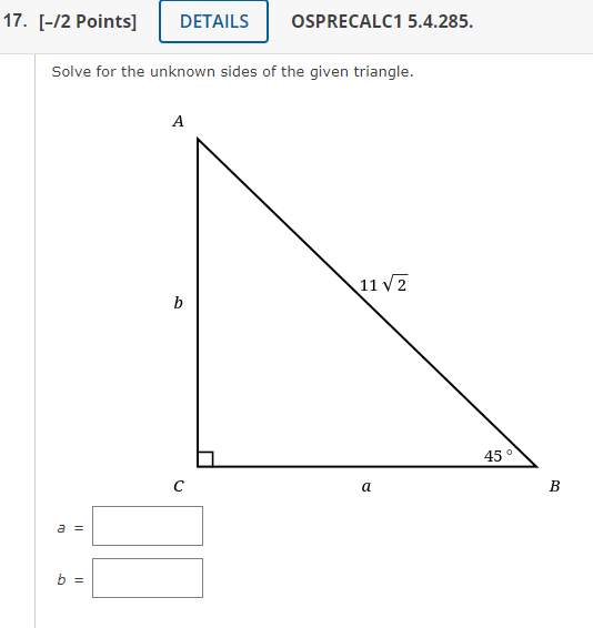 Solved Solve for the unknown sides of the given triangle. | Chegg.com
