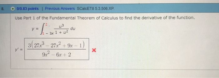 Solved 8. 0/0.83 points | Previous Answers SCalcET8 | Chegg.com