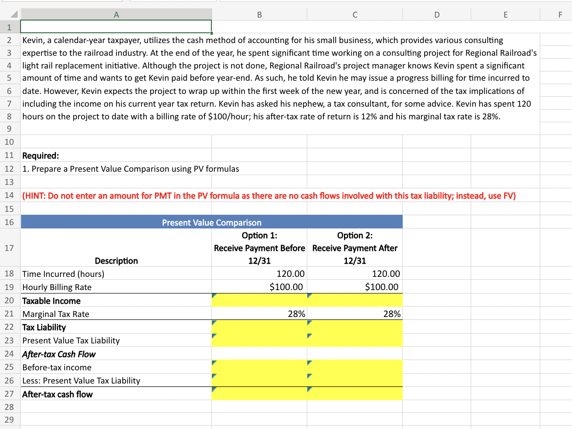 Solved ntegrated Excel - ﻿Tax Problem - ﻿Present Value (I | Chegg.com