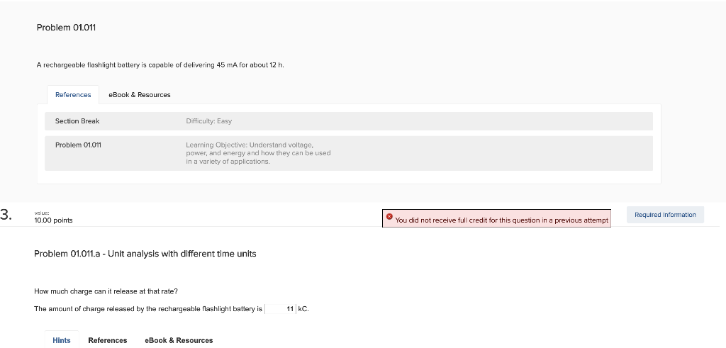 Solved Problem 01.011 A rechargeable flashlight battery is | Chegg.com