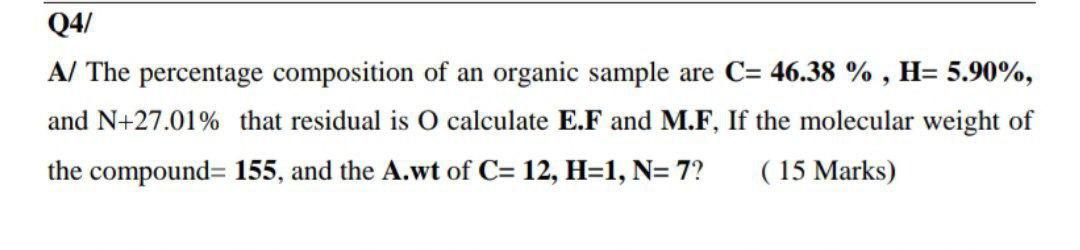 Solved 041 A/ The percentage composition of an organic | Chegg.com