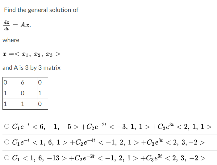Solved Find the general solution of det dc dt = Ax, where X | Chegg.com