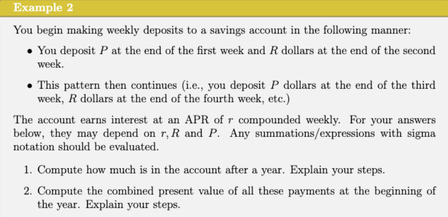 Solved Example 2You begin making weekly deposits to a | Chegg.com