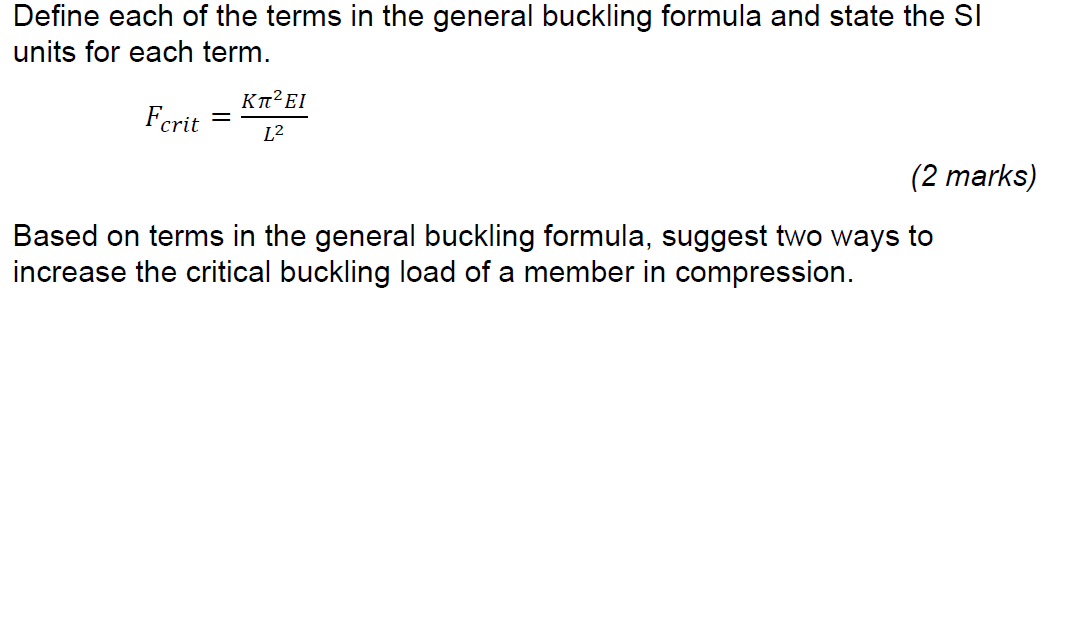 Solved Define each of the terms in the general buckling | Chegg.com