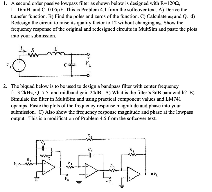 Solved 1. A second order passive lowpass filter as shown | Chegg.com