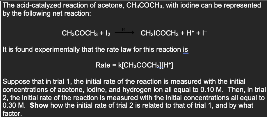 Solved The acid-catalyzed reaction of acetone, CH3COCH3, | Chegg.com