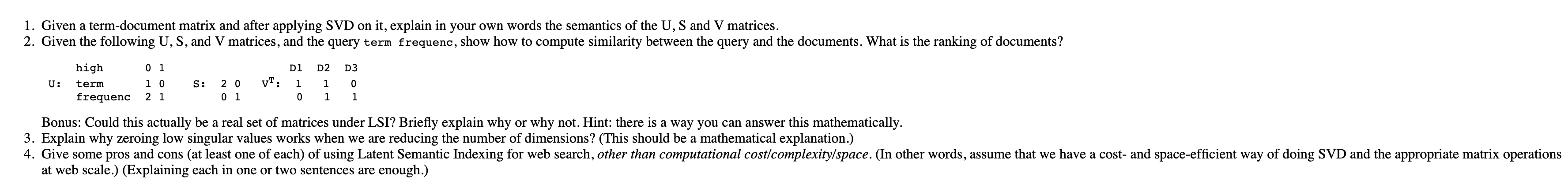 1. Given a term-document matrix and after applying | Chegg.com