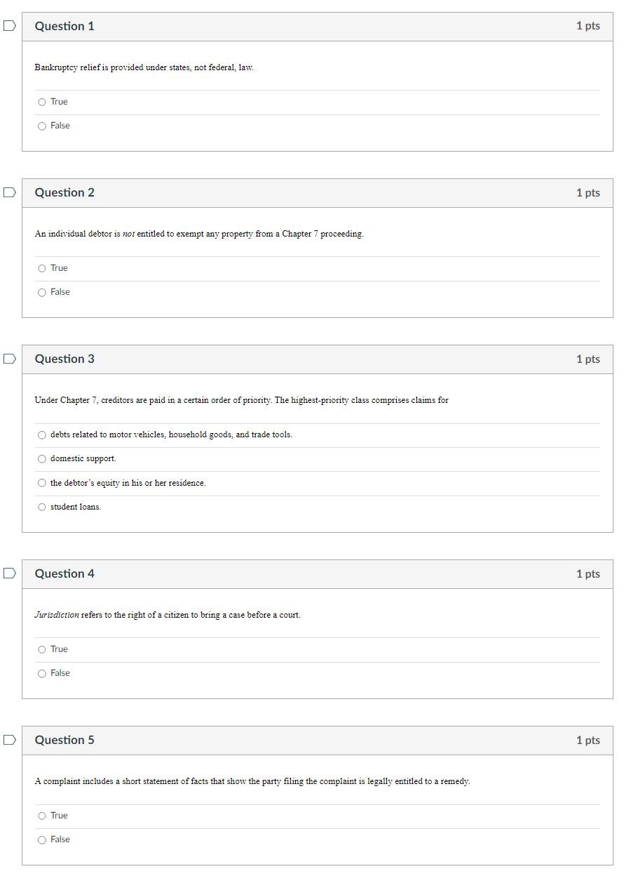 Solved Question 1 1 pts Bankruptcy relief is provided under | Chegg.com Solved Question 1 1 pts Bankruptcy relief is provided under | Chegg.com