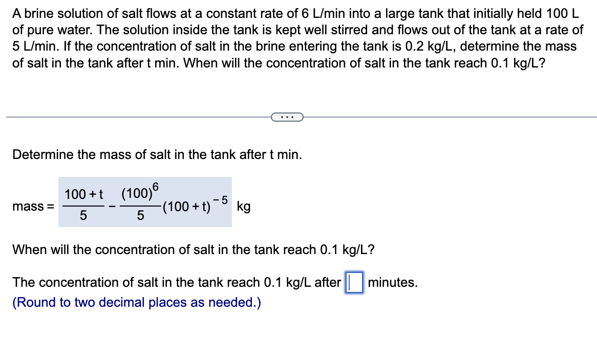 Solved A brine solution of salt flows at a constant rate of | Chegg.com