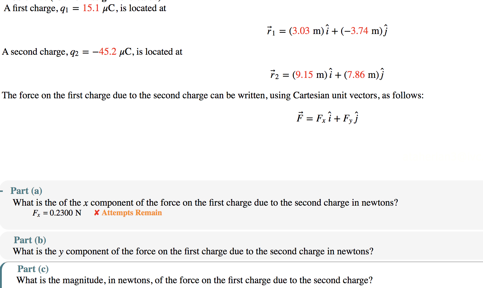 Solved A first charge, q1=15.1μC, ﻿is located | Chegg.com