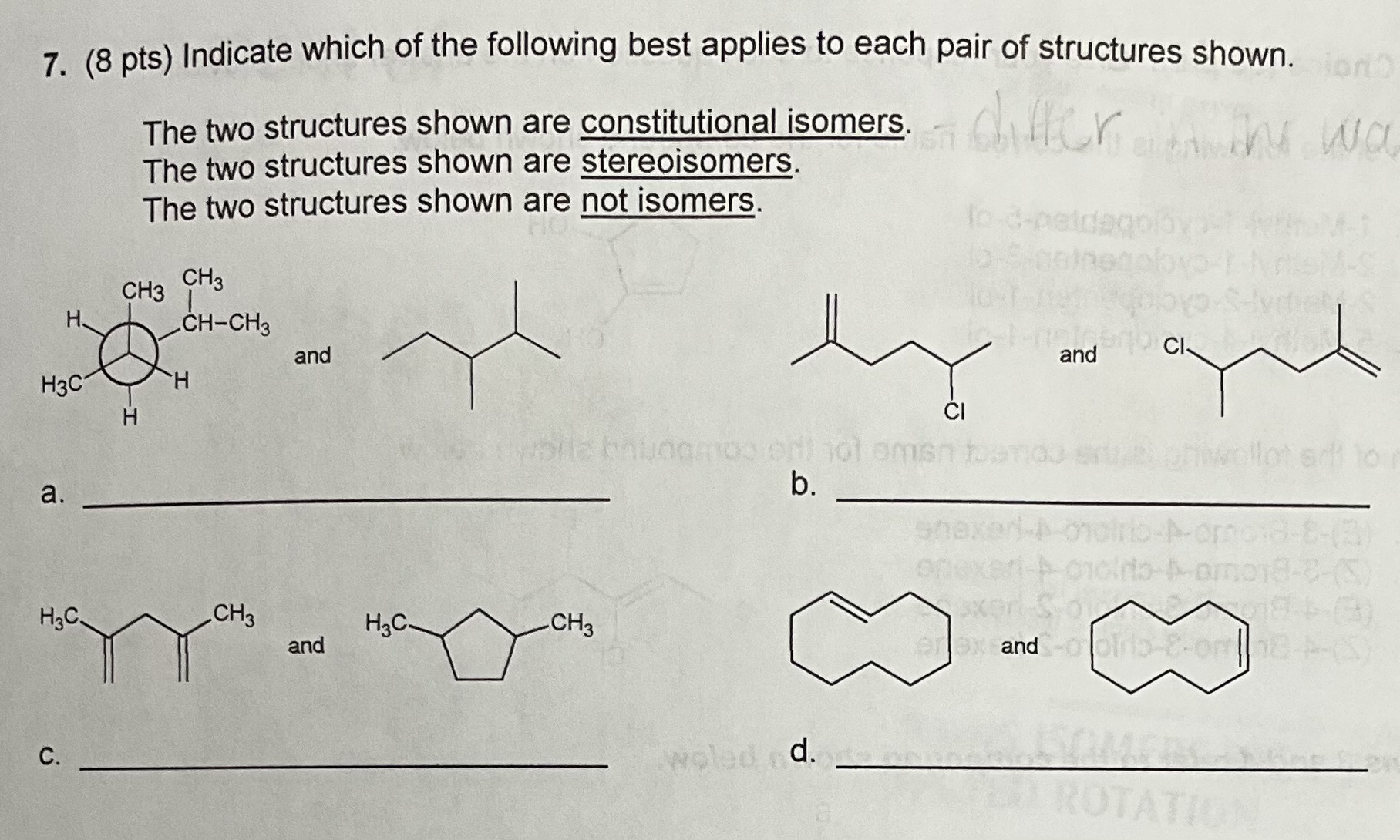 Solved 7. (8 pts) Indicate which of the following best | Chegg.com