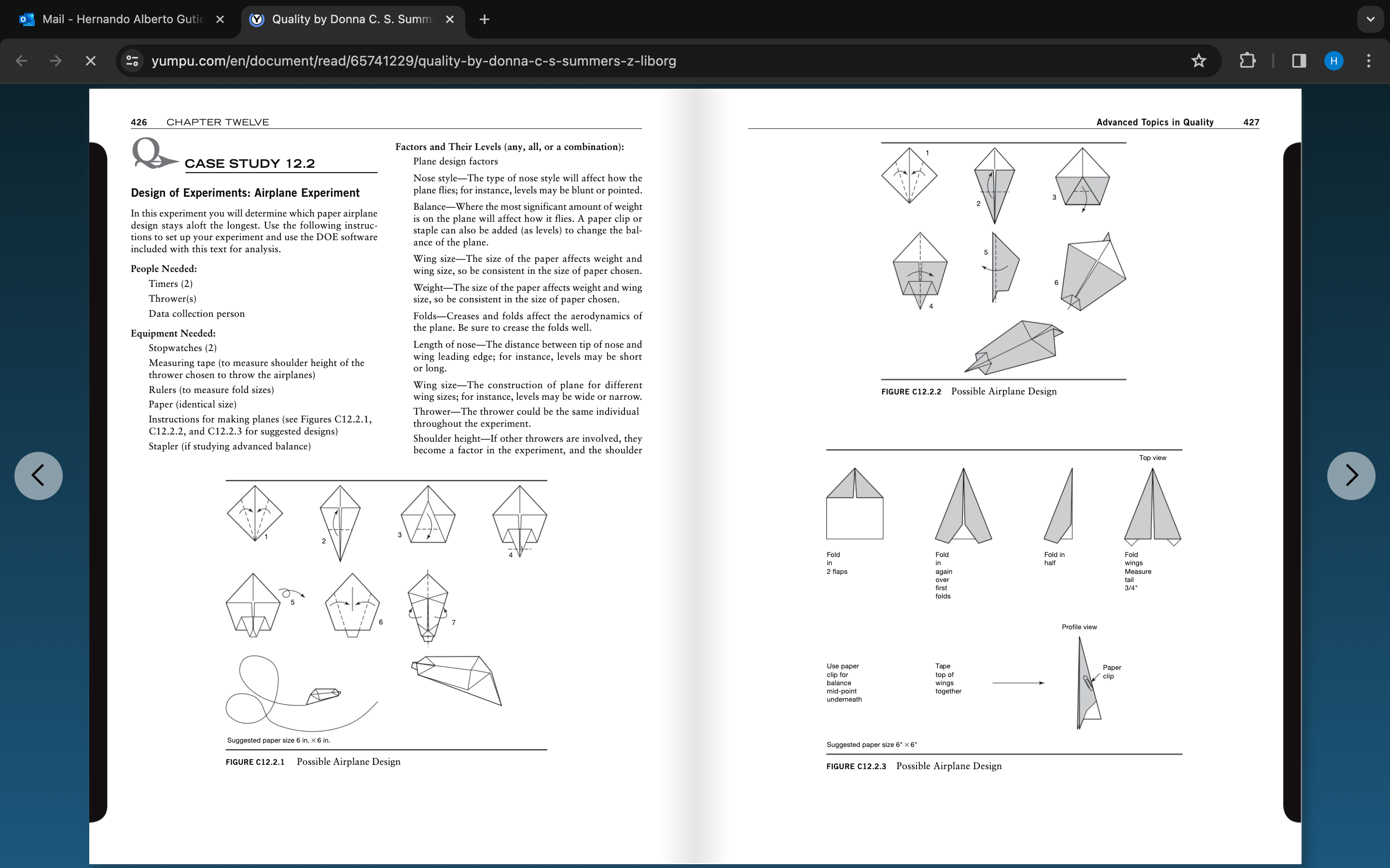 Solved CASE STUDY 12.2 Design of Experiments: Airplane | Chegg.com