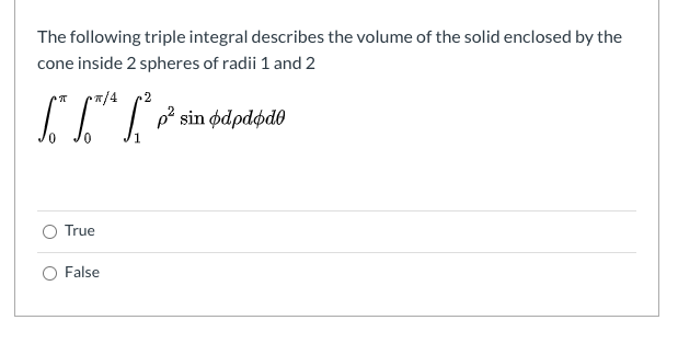 Solved The following triple integral describes the volume of | Chegg.com