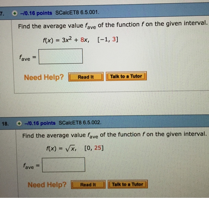 Solved Find the average value f_ave of the function f on the | Chegg.com Solved Find the average value f_ave of the function f on the | Chegg.com