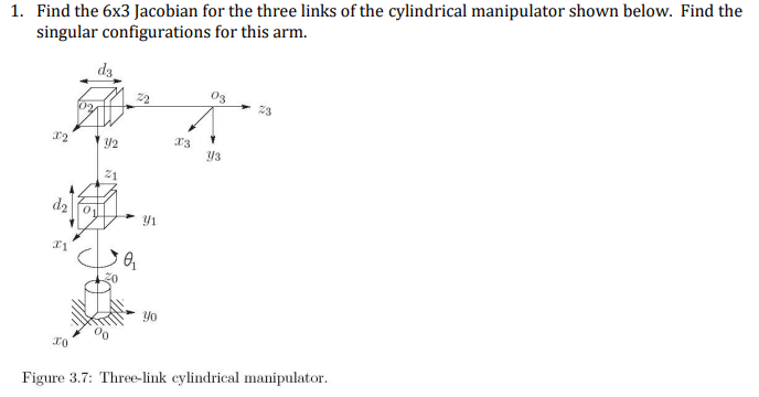 Solved 1. Find the 6×3 Jacobian for the three links of the | Chegg.com