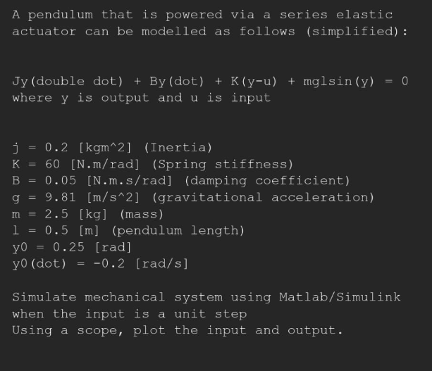Solved A pendulum that is powered via a series elastic | Chegg.com