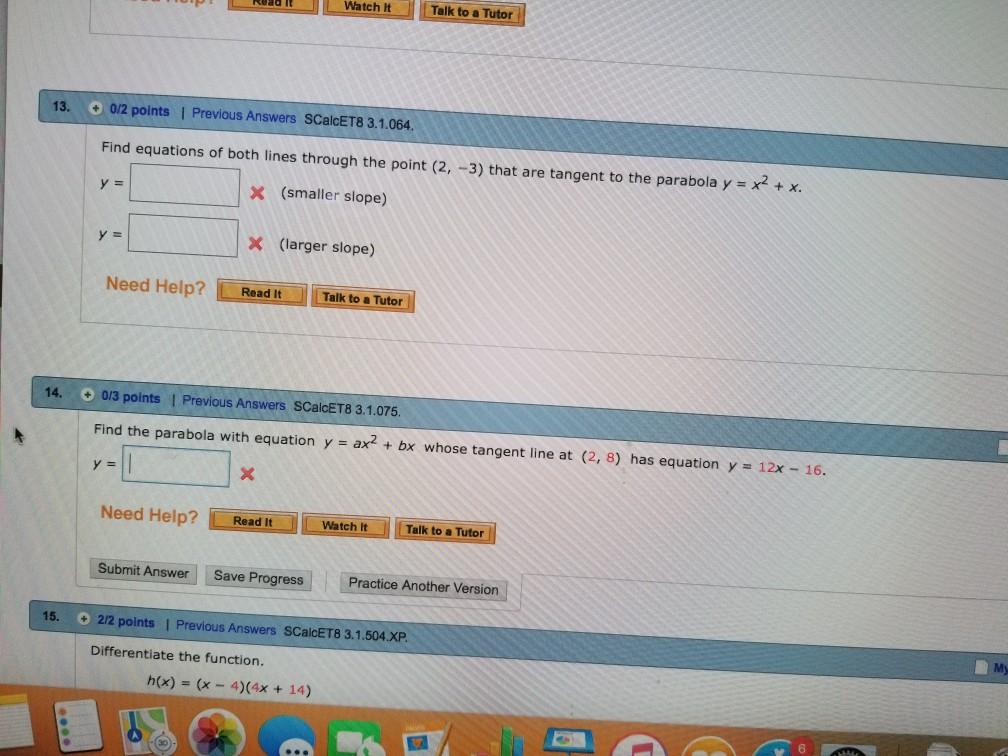 Solved 13. 0/2 points Previous Answers SCalcET8 3.1.064 Find | Chegg.com