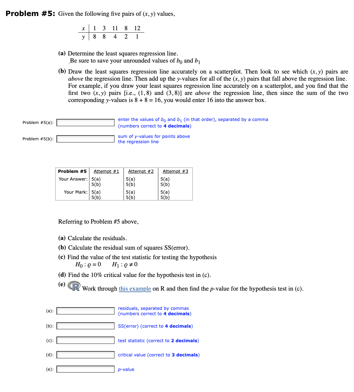 Solved Problem \#5: Given the following five pairs of (x,y) | Chegg.com