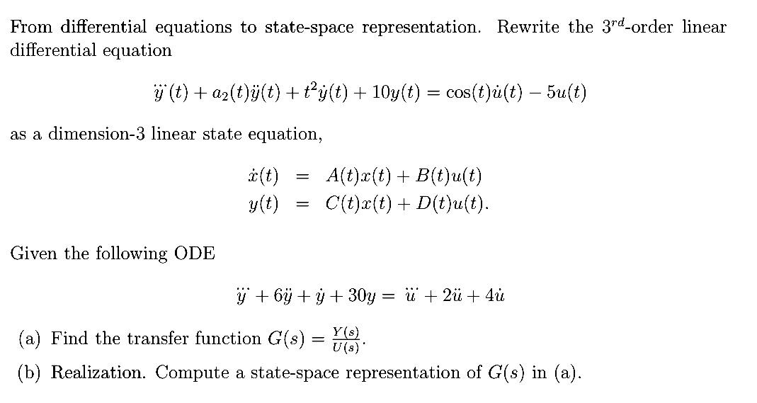 Solved From differential equations to state-space | Chegg.com