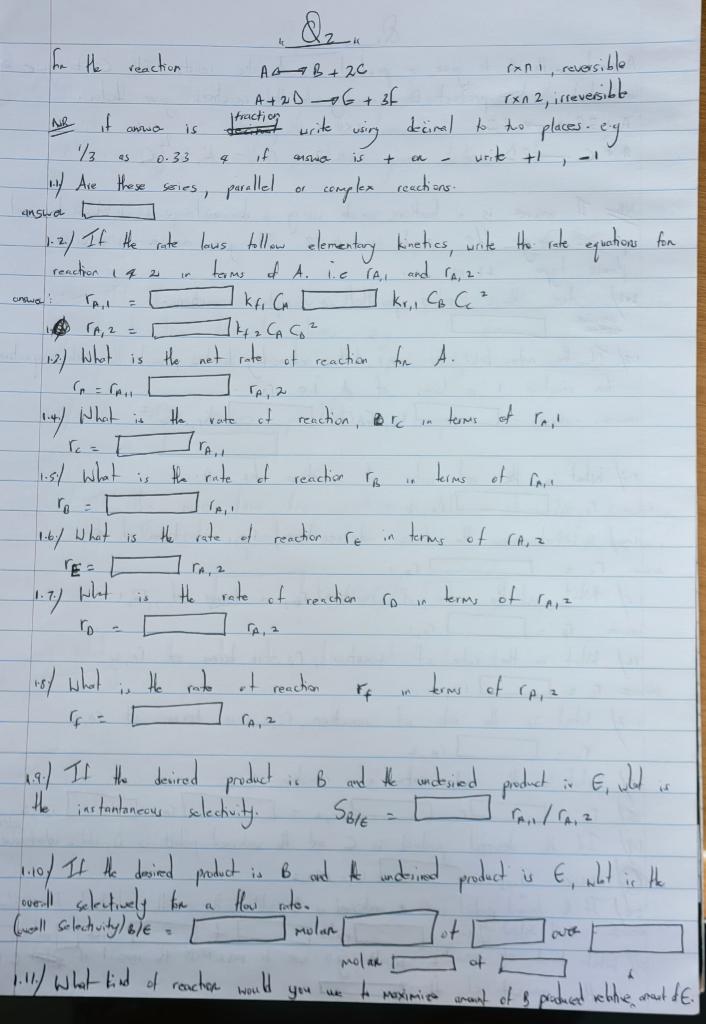 Solved For the reactions: A↔B+2CA+2D→E+3F rxn 1 , reversible | Chegg.com
