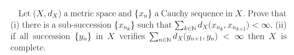 Solved a Let (X, dy) a metric space and {{n} a Cauchy | Chegg.com