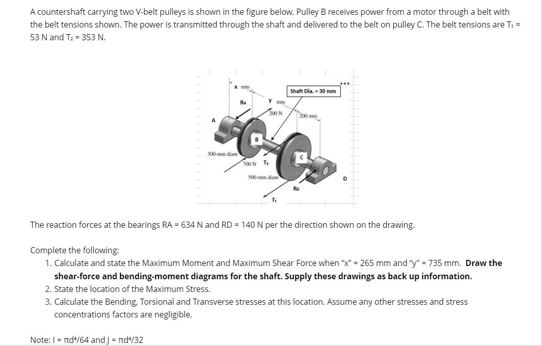 Solved A countershaft carrying two V-belt pulleys is shown | Chegg.com