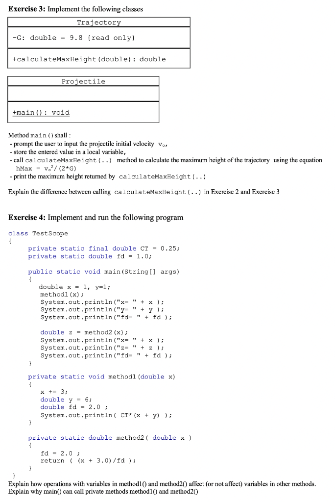 Solved Exercise 1: Implement the following class Projectile | Chegg.com