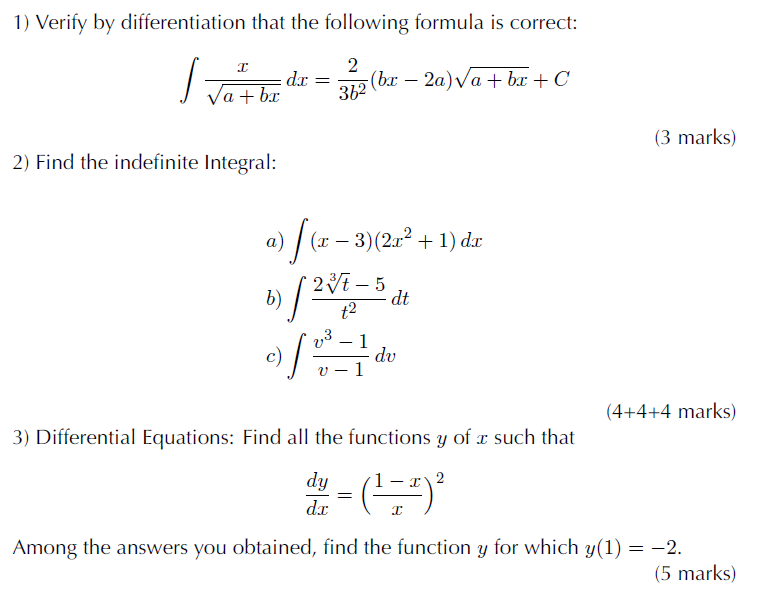 Solved 1) Verify by differentiation that the following | Chegg.com