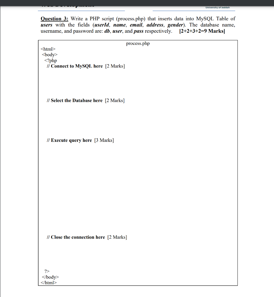 Solved University of Jeddah Question 3: Write a PHP script | Chegg.com