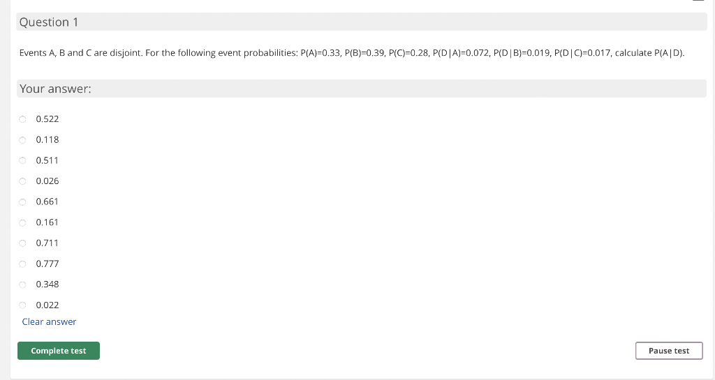 Solved Events A,B and C are disjoint. For the following | Chegg.com