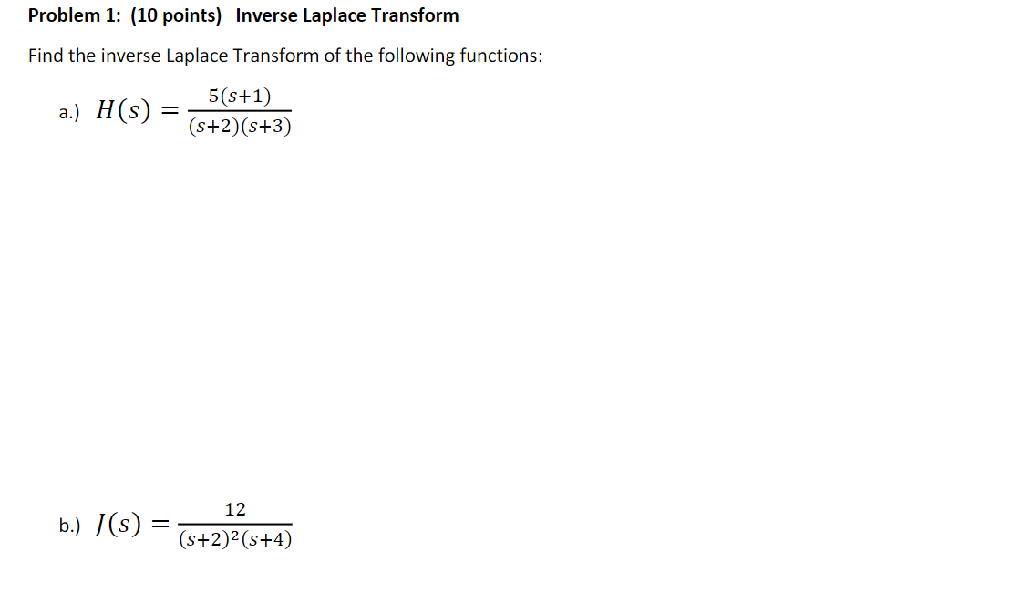 Solved Problem 1: (10 points) Inverse Laplace Transform Find | Chegg.com