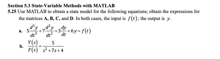 Solved Section 5.3 State-Variable Methods with MATLAB 5.25 | Chegg.com