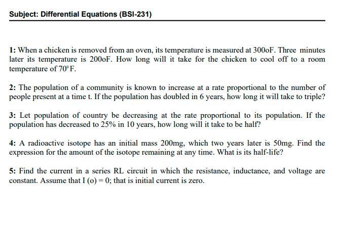 Solved Subject: Differential Equations (BSI-231) 1: When a | Chegg.com
