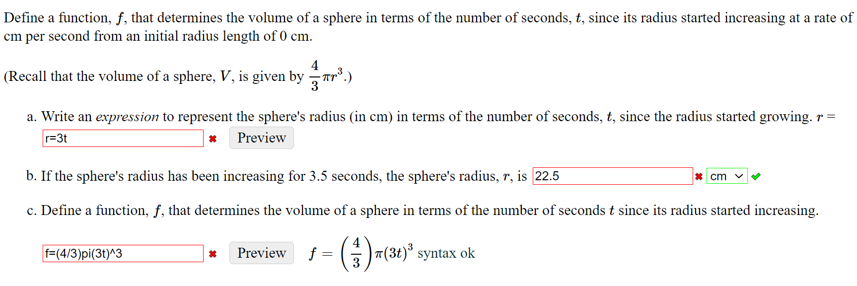 Define a function, f, that determines the volume of a | Chegg.com