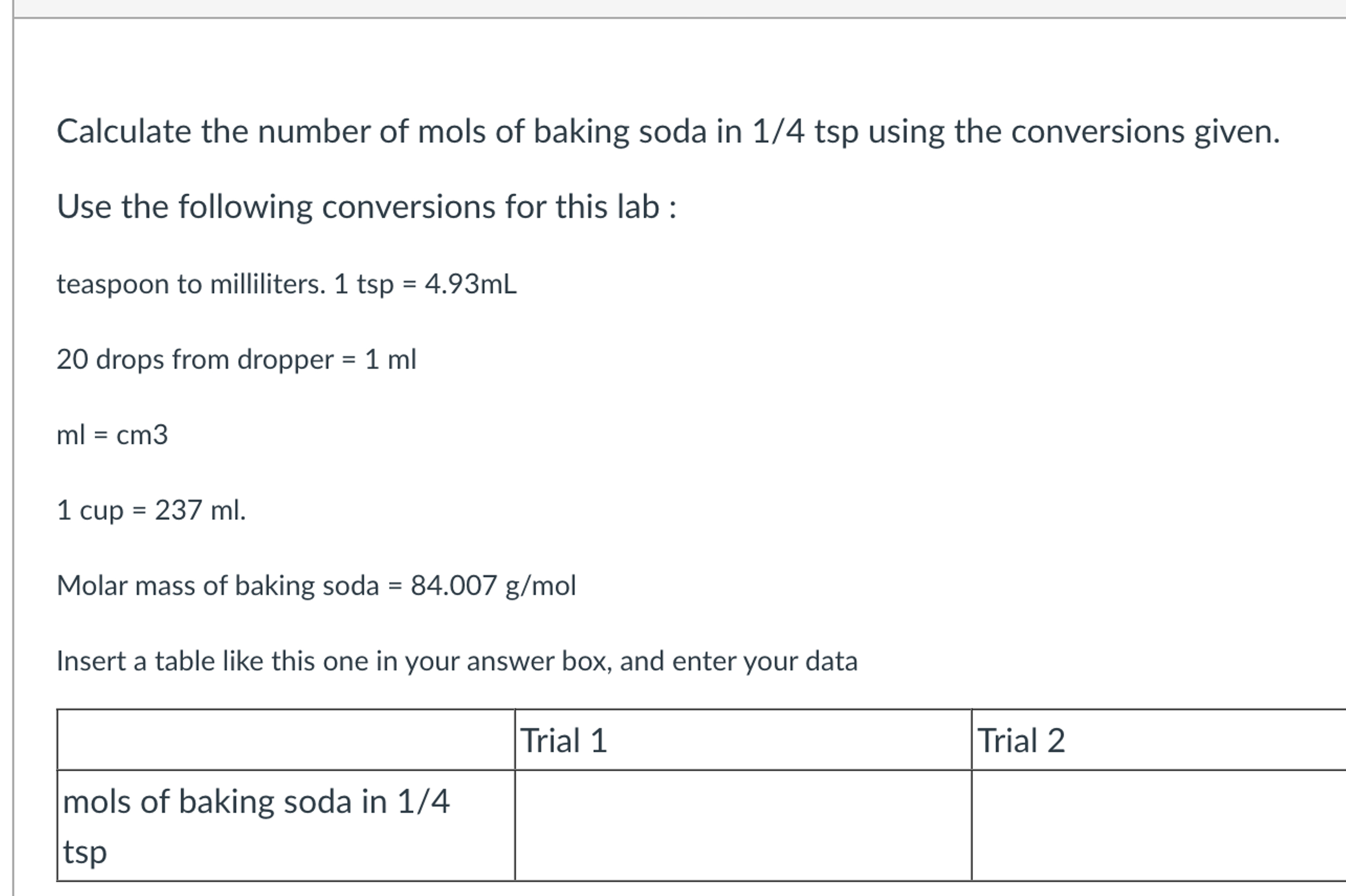 Solved Calculate the number of mols of baking soda in 14 | Chegg.com