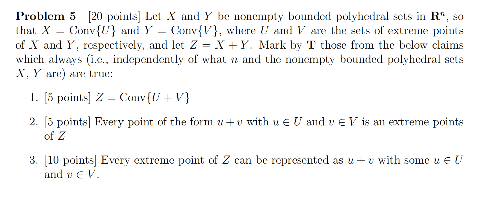 Solved - = Problem 5 (20 points) Let X and Y be nonempty | Chegg.com