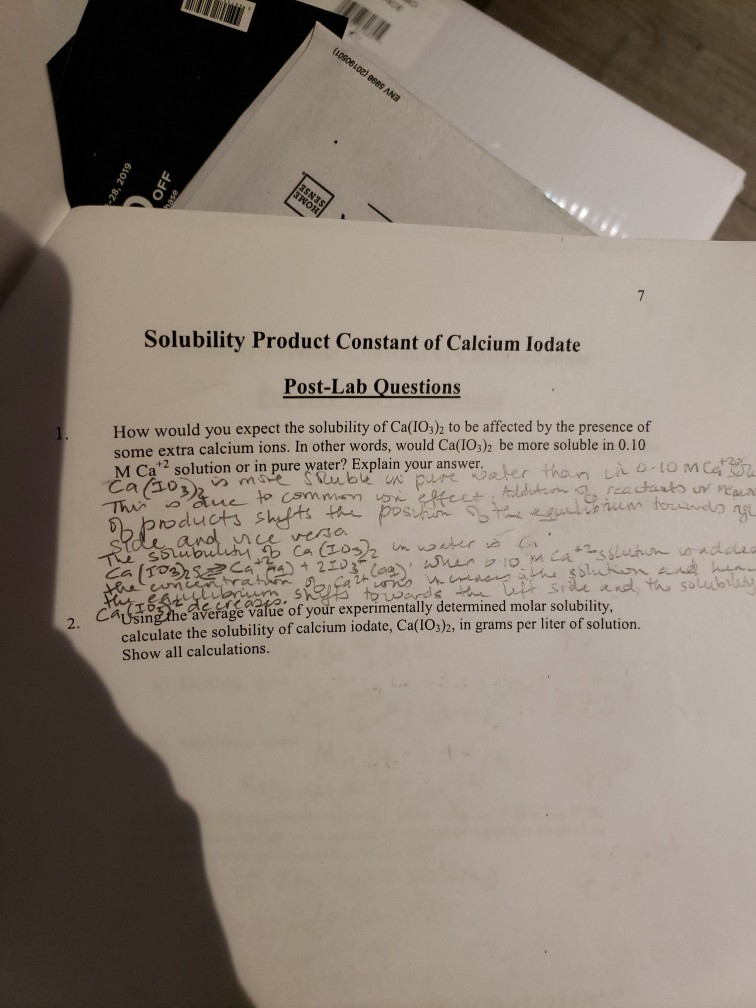 Solved Vos ) es ANS Solubility Product Constant of Calcium | Chegg.com